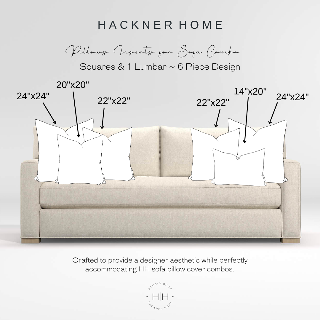 Sofa Pillow Insert Combo for Squares & 1 Lumbar ~ 6 Piece Design
